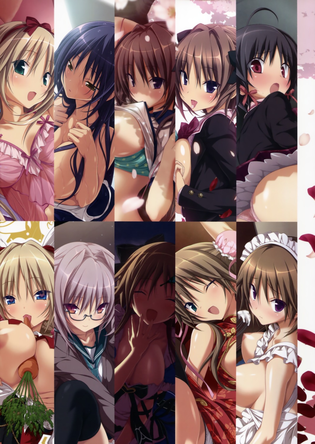 Koku Hapymaher Jast Mirai Nostalgia Character Request Highres 6girls Apron Ass Breasts